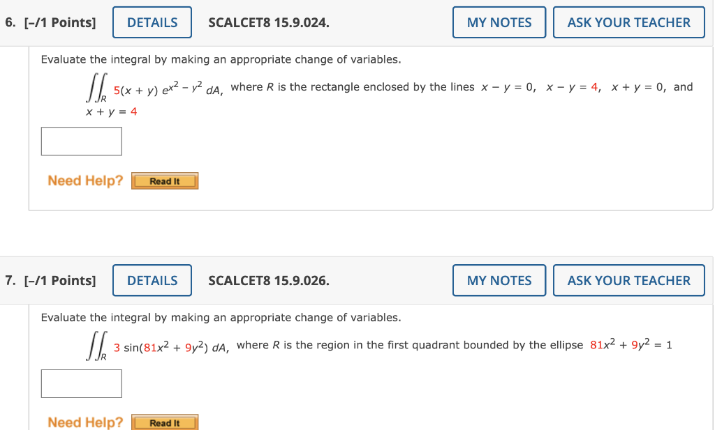 Solved 6. [-/1 Points] DETAILS SCALCET8 15.9.024. MY NOTES | Chegg.com