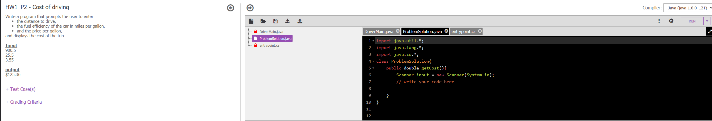 Solved HW1_P2 - Cost of driving Compiler: Java | Chegg.com