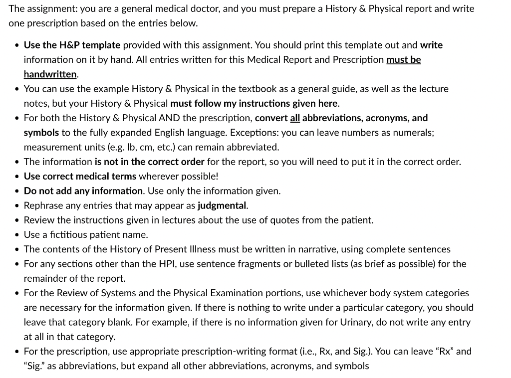 Solved The assignment: you are a general medical doctor, and | Chegg.com