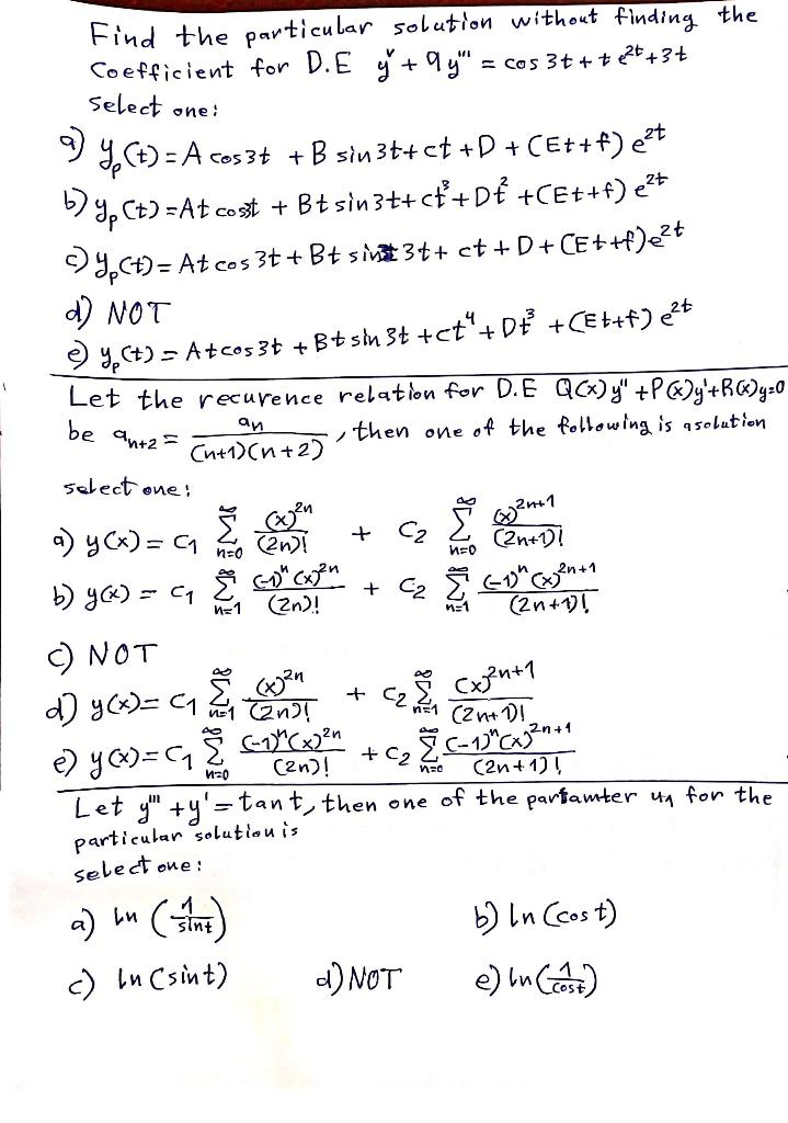 Solved Find the particular solution without finding the | Chegg.com
