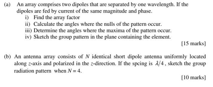 Solved (a) An array comprises two dipoles that are separated | Chegg.com