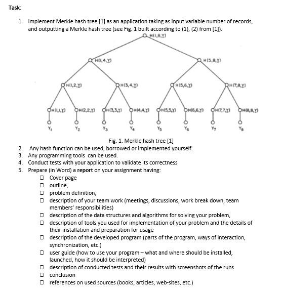 Task: 1. Implement Merkle hash tree [1] as an | Chegg.com