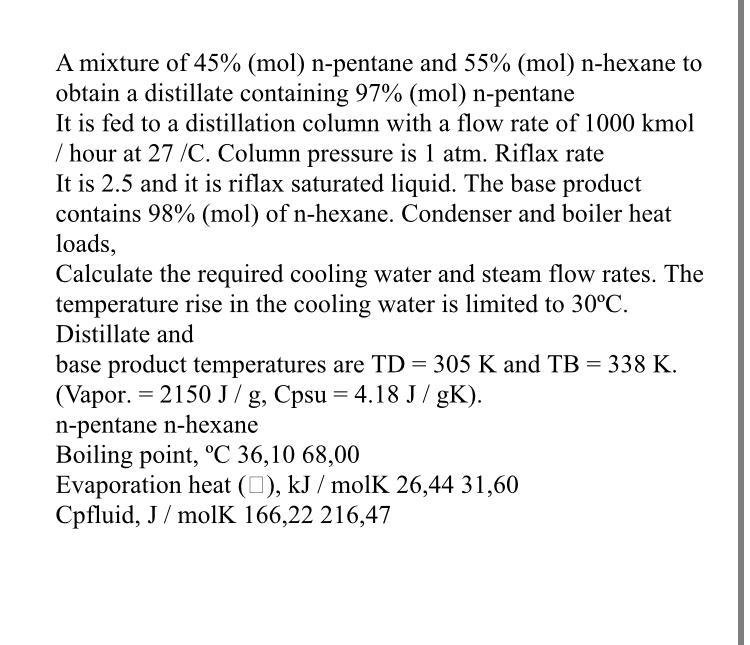 Solved A mixture of 45%( mol)n-pentane and 55%( mol)n-hexane | Chegg.com