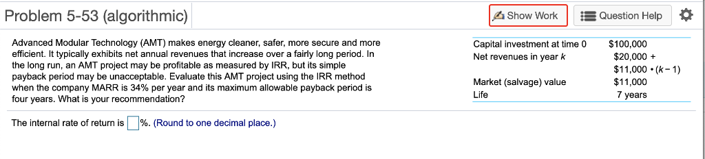 Solved Problem 5-53 (algorithmic) gs Show WorkQuestion Help | Chegg.com