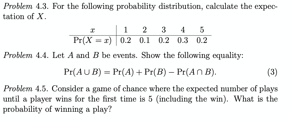 Solved Problem 4.3. For the following probability | Chegg.com