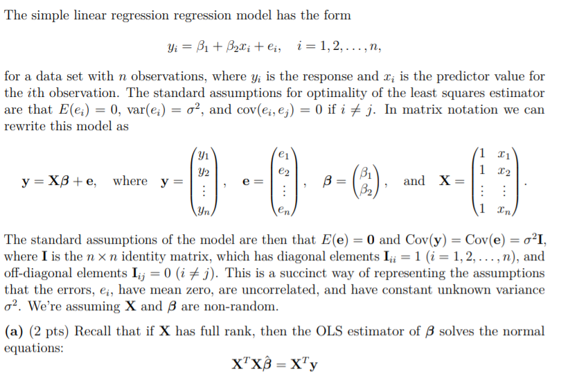 Solved The simple linear regression regression model has the | Chegg.com