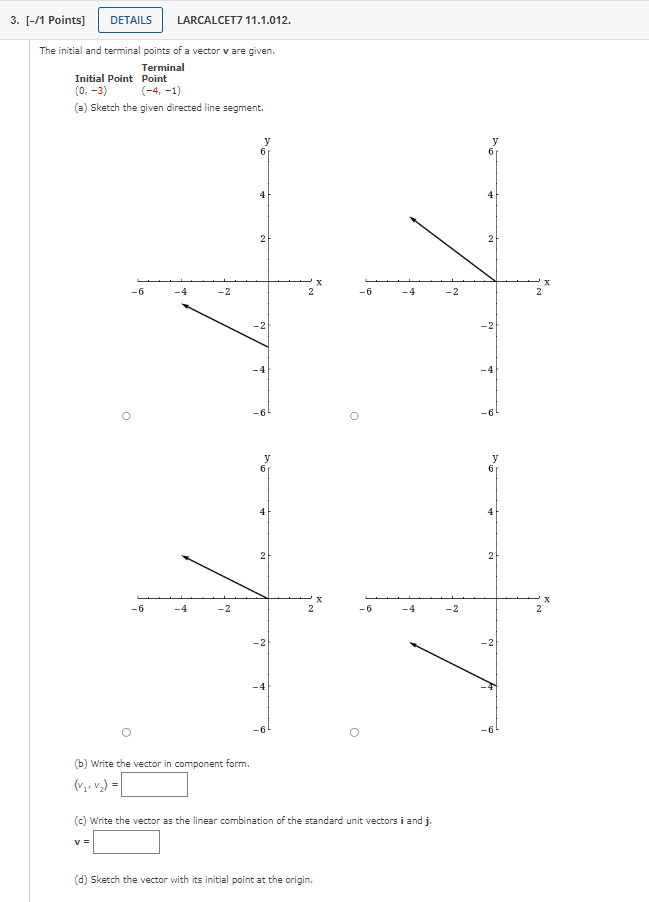 Solved The initial and terminal points of a vector v are | Chegg.com