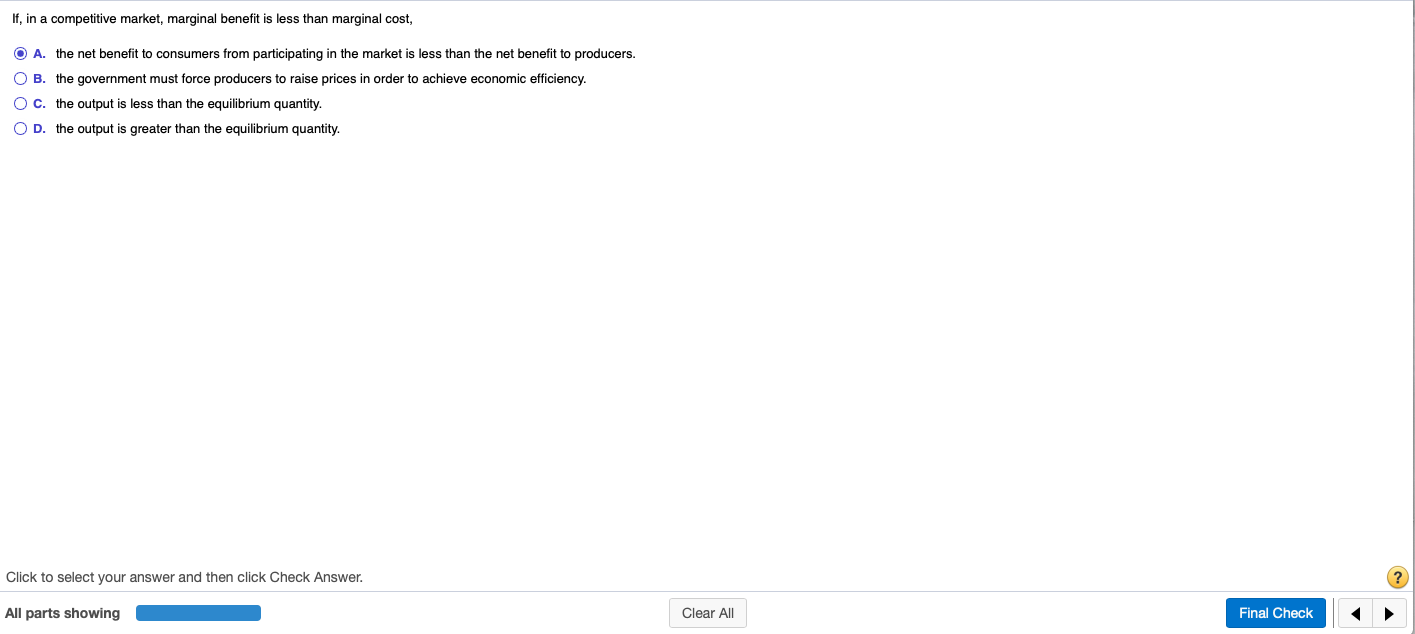Solved If, in a competitive market, marginal benefit is less | Chegg.com