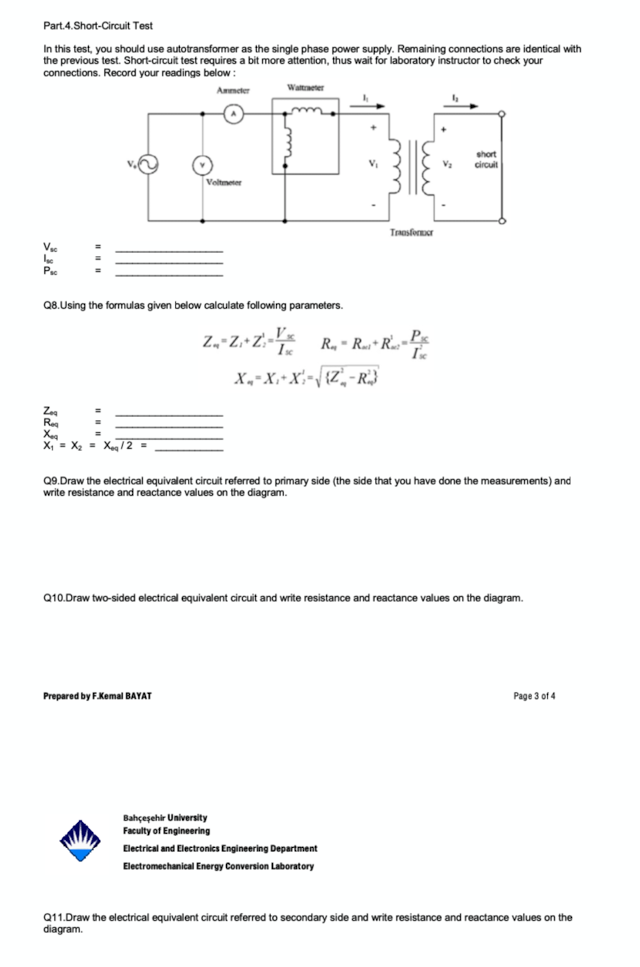 Solved Part.4.Short-Circuit Test In this test, you should | Chegg.com