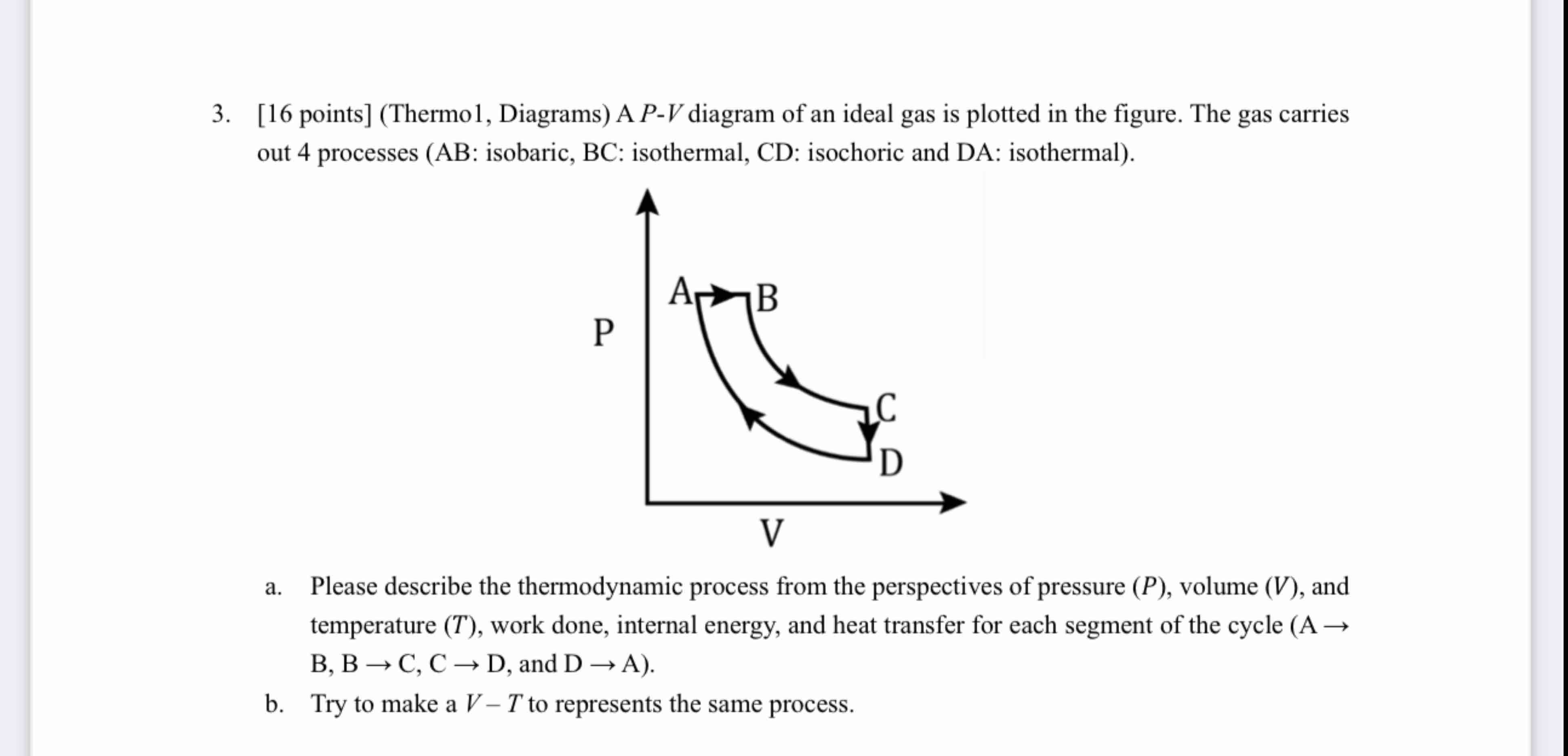 Solved by an EXPERT [16 ﻿points] (Thermol, ﻿Diagrams) A P-V ﻿diagram ...