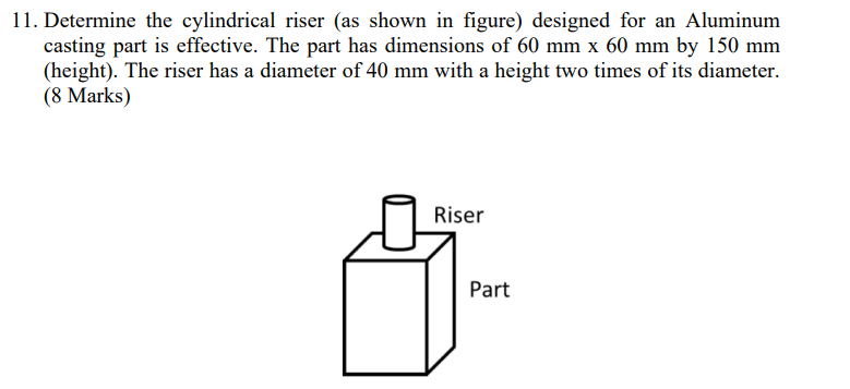 Solved 1. Determine the cylindrical riser (as shown in | Chegg.com