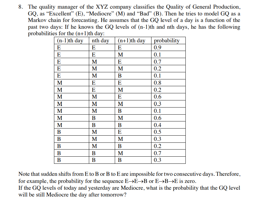 Solved 8. The quality manager of the XYZ company classifies | Chegg.com