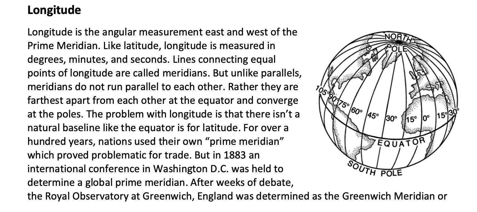 Solved Longitude NORTHË 105°90475° 60° Longitude is the | Chegg.com