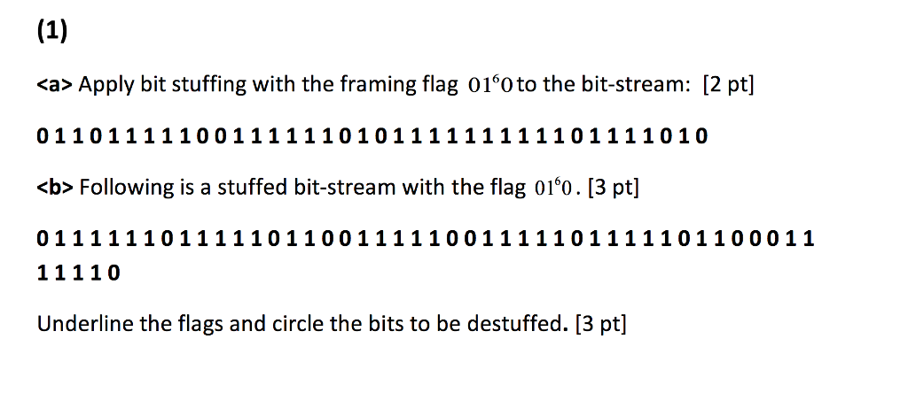 Solved Apply bit stuffing with the framing flag o1°oto | Chegg.com