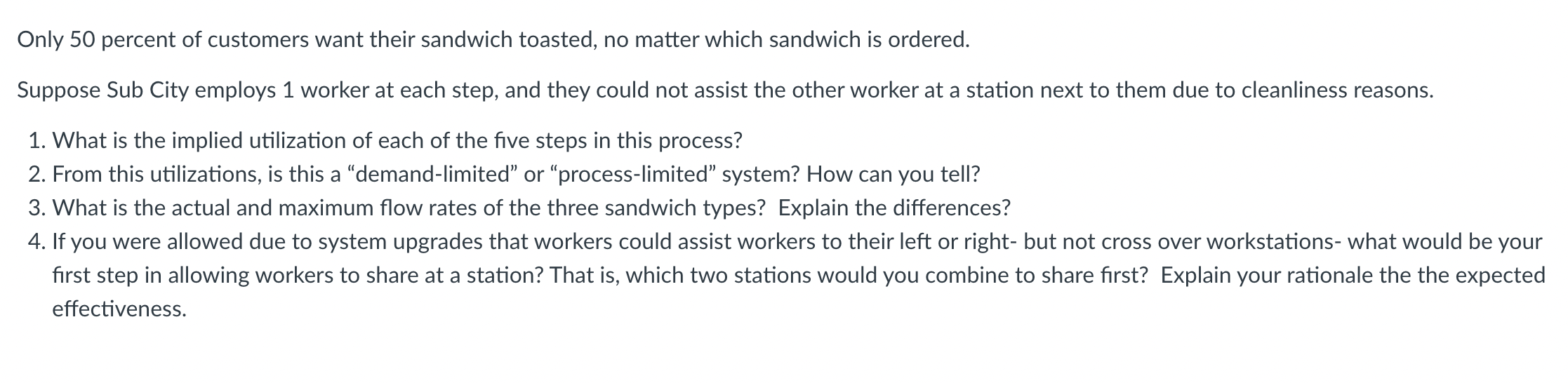 Solved Sub City, a popular sandwich shop in Marshalltown, | Chegg.com