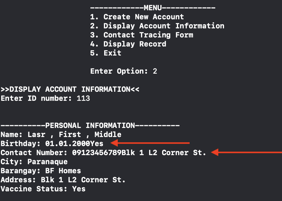 C++ LANGUAGE How to fix the output. Contact Tracing | Chegg.com