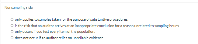 Solved Nonsampling risk:only applies to samples taken for | Chegg.com