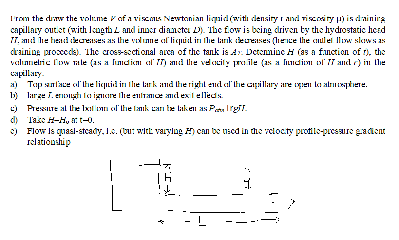 From the draw the volume V of a viscous Newtonian | Chegg.com