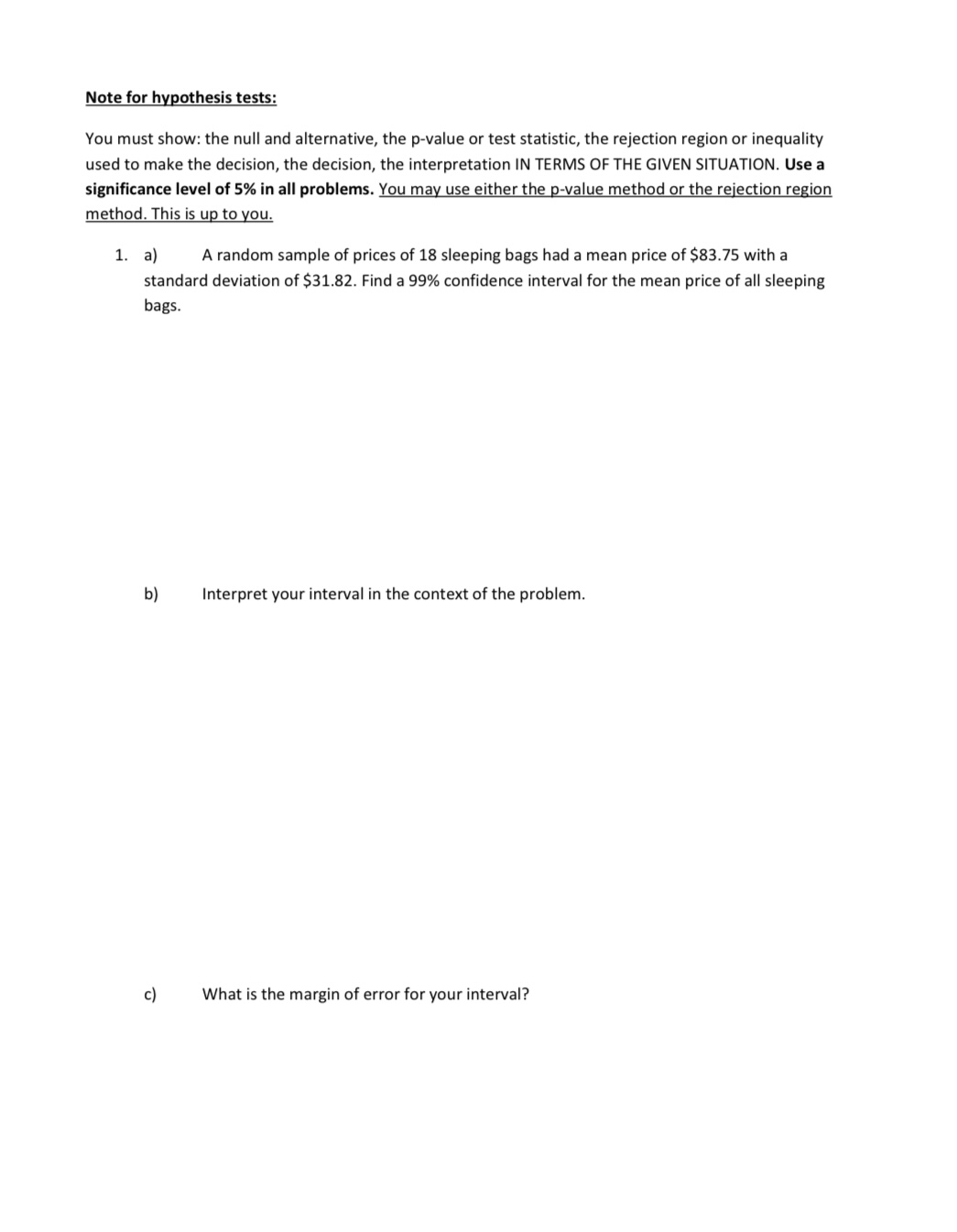 Solved Note For Hypothesis Tests You Must Show The Null 0013