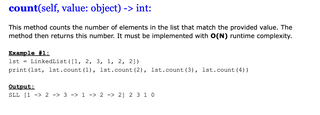 Solved Need help with Count method in PythonSkeleton | Chegg.com
