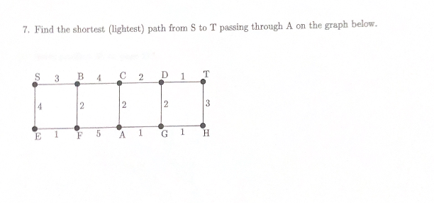 Solved 7. Find the shortest (lightest) path from S to T | Chegg.com Solved 7. Find the shortest (lightest) path from S to T | Chegg.com