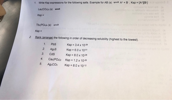 Solved B Ksp A 1B] 1. Write Ksp expressions for the | Chegg.com