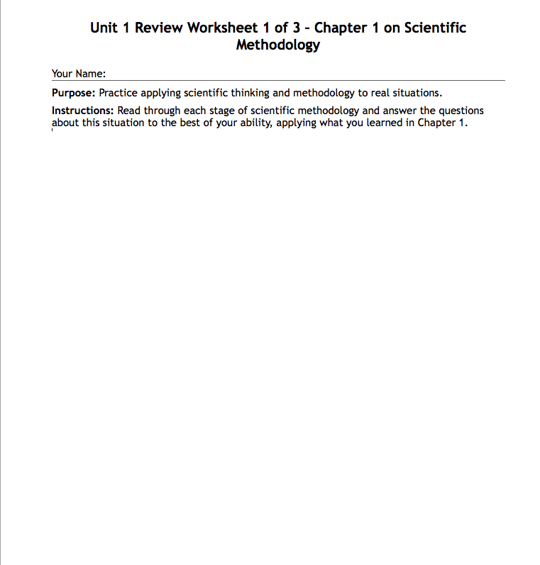 Solved Unit 1 Review Worksheet 1 of 3 - Chapter 1 on | Chegg.com