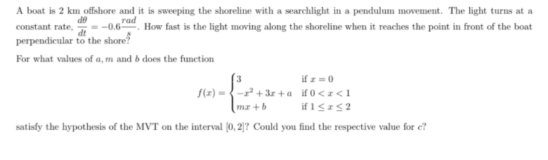Solved A boat is 2 km offshore and it is sweeping the | Chegg.com