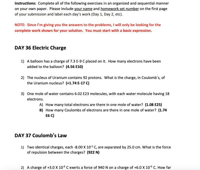 Solved Instructions: Complete all of the following exercises | Chegg.com