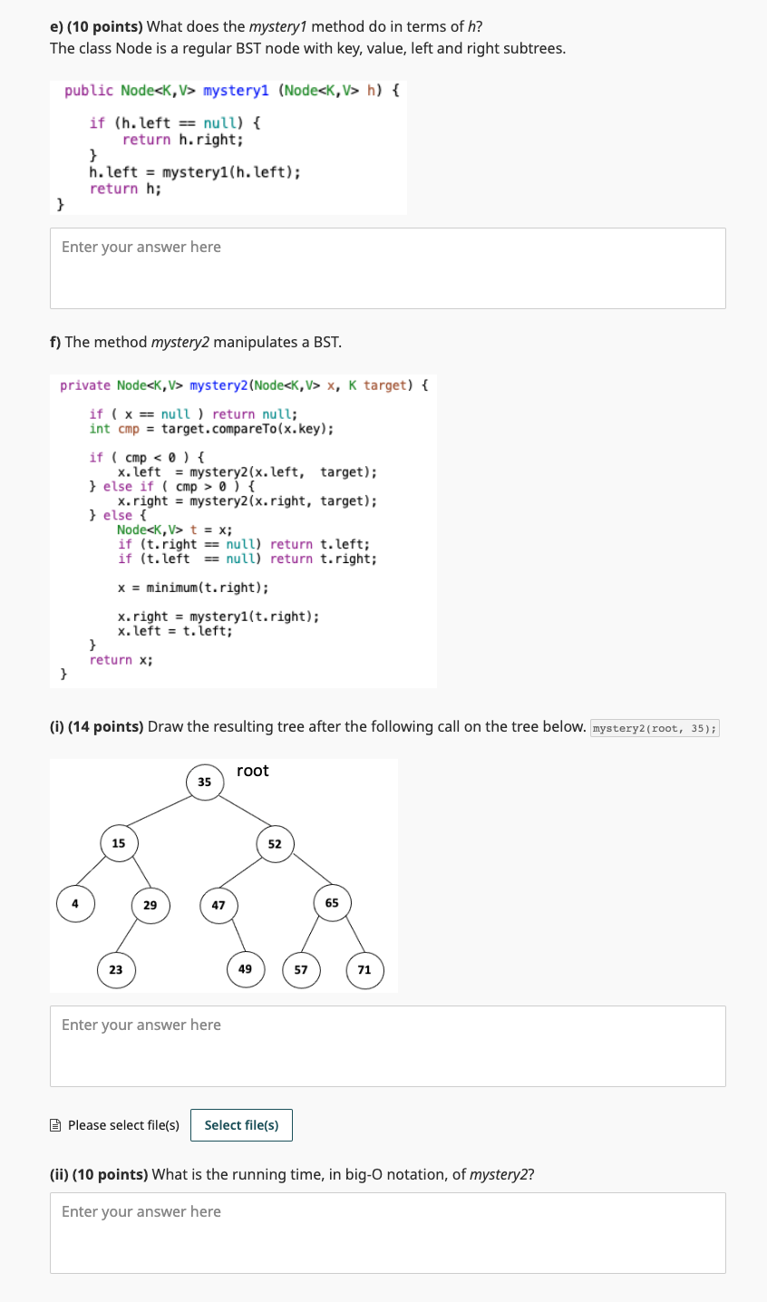 Solved e) (10 points) What does the mystery1 method do in | Chegg.com