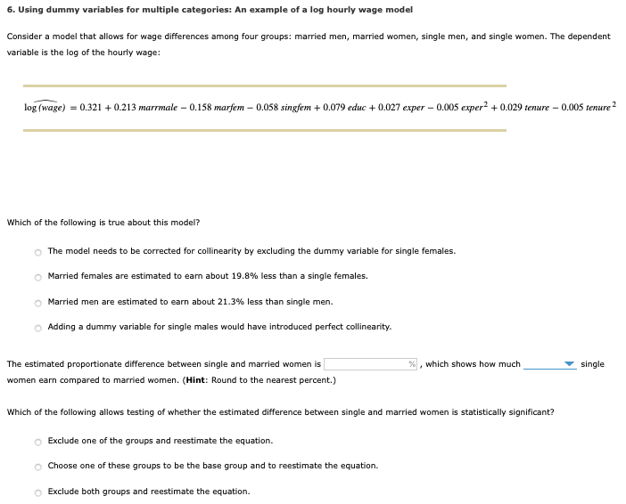 Solved 6. Using dummy variables for multiple categories: An | Chegg.com