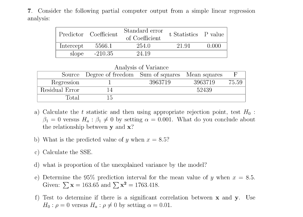 Solved 7. Consider the following partial computer output | Chegg.com