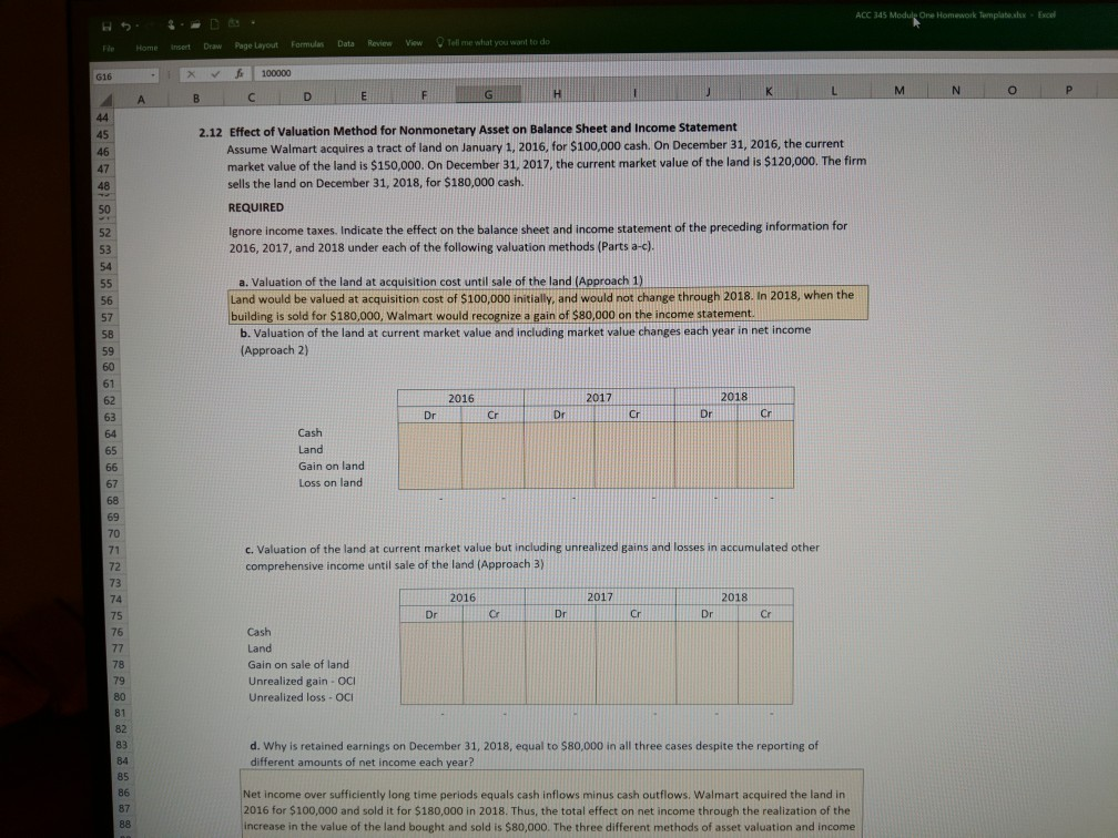Solved ACC 345 One Homework Templabeal Esce Home insert Draw | Chegg.com