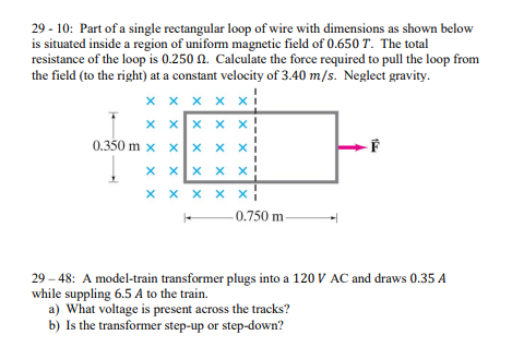 Solved 29 - 10: Part of a single rectangular loop of wire | Chegg.com