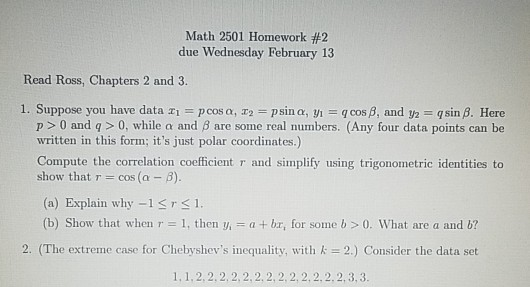 Solved Math 2501 Homework #2 due Wednesday February 13 Read | Chegg.com