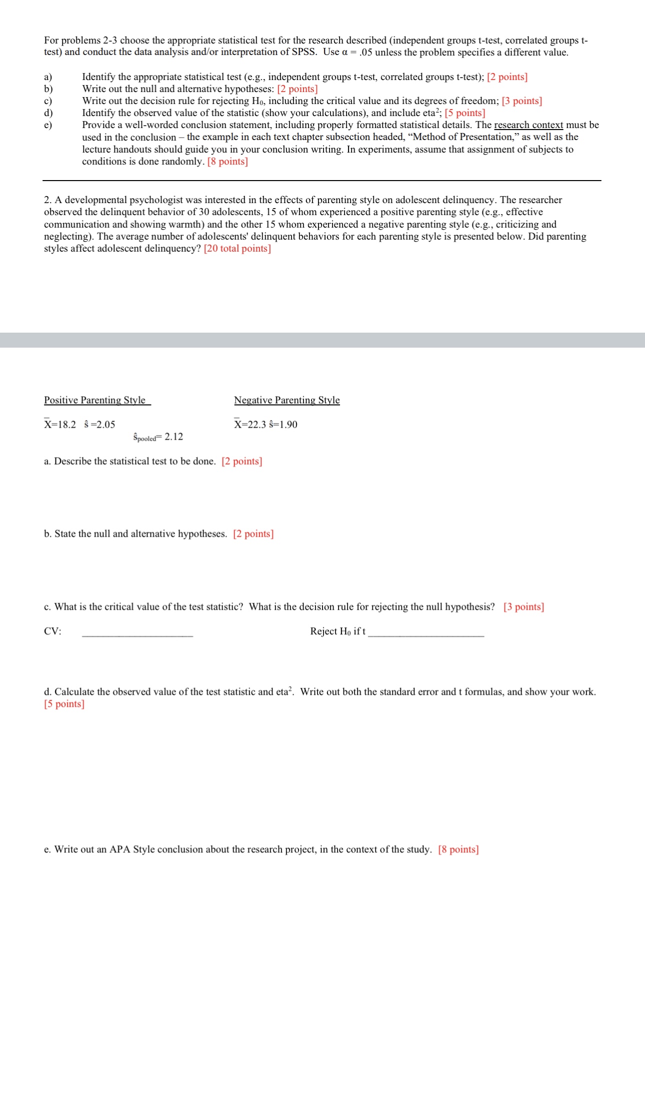 Solved For problems 2-3 choose the appropriate statistical | Chegg.com