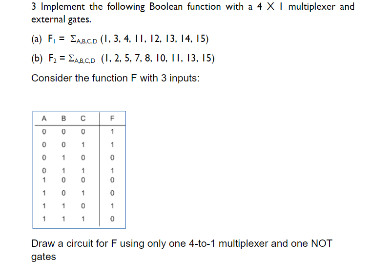 Solved 3 Implement the following Boolean function with a 4 X | Chegg.com