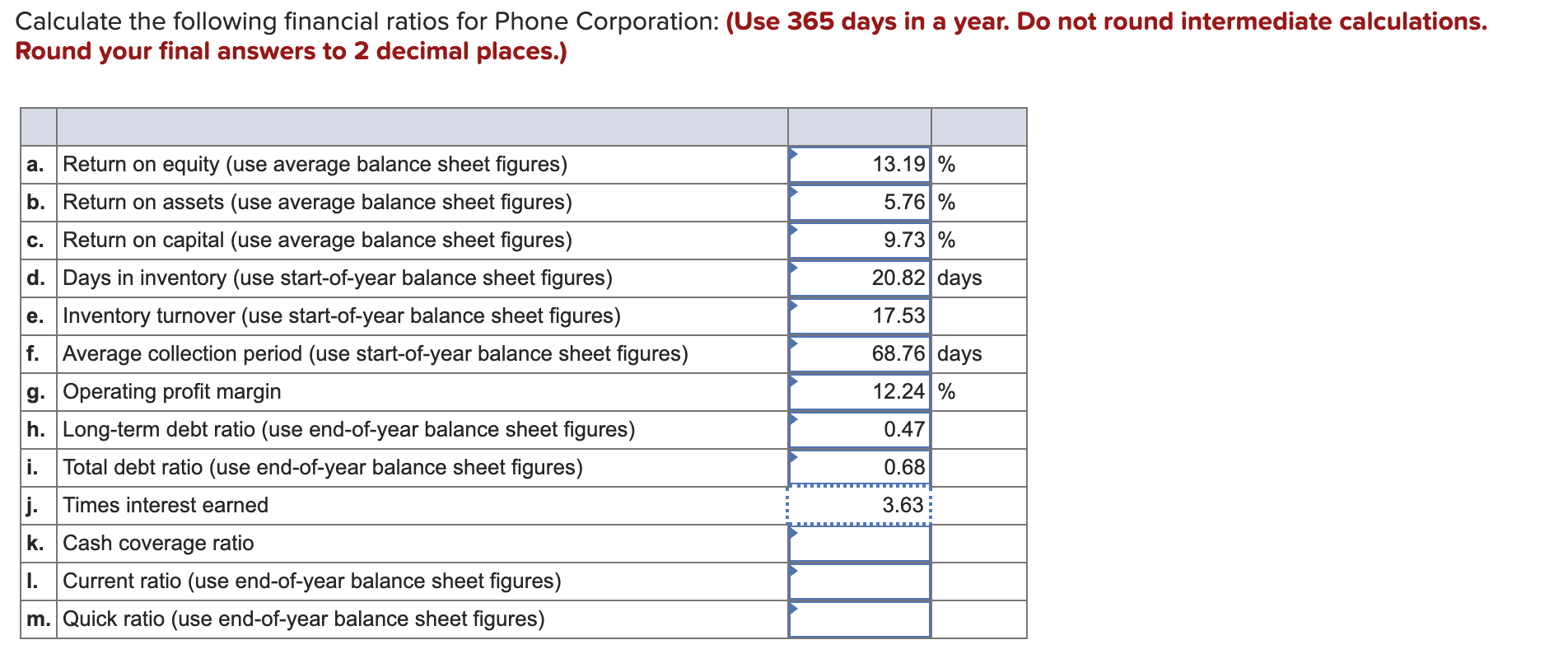 Solved Calculate the following financial ratios for Phone | Chegg.com