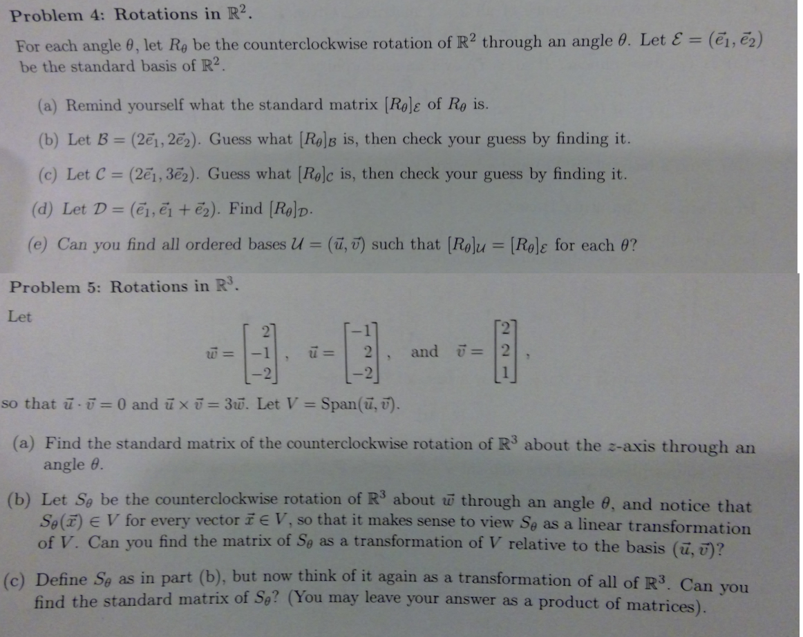 Solved Problem 4: Rotations in R2. For each angle 0, let Re | Chegg.com