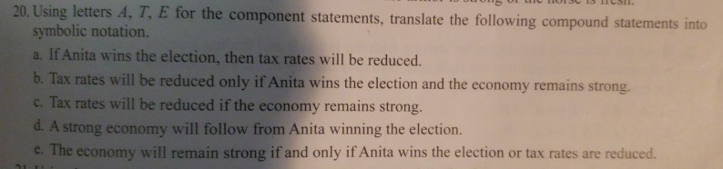 Solved 20. Using letters A, T, E for the component | Chegg.com