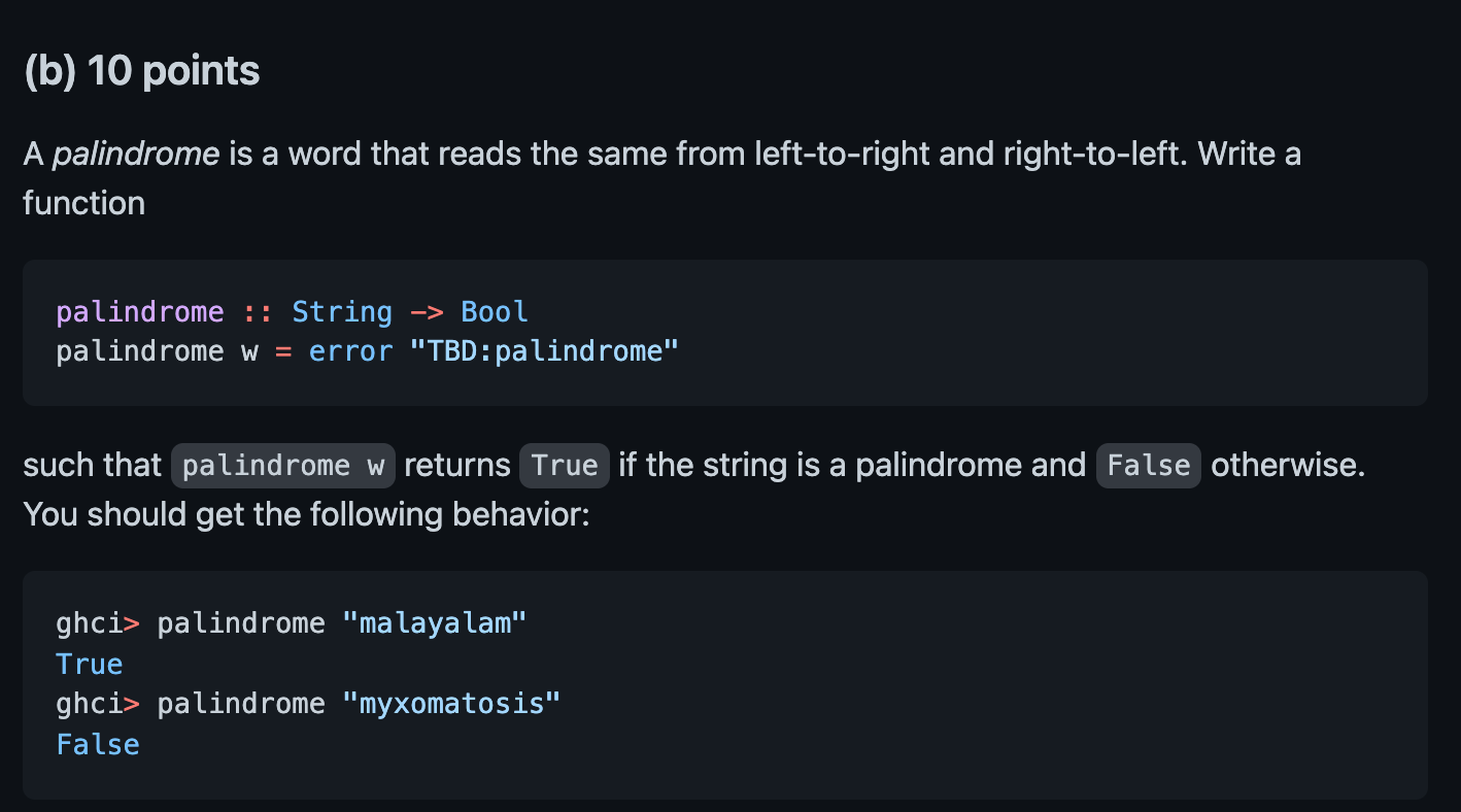 Solved (b) 10 points A palindrome is a word that reads the | Chegg.com
