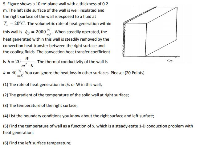 Solved 5. Figure shows a 10 m2 plane wall with a thickness | Chegg.com