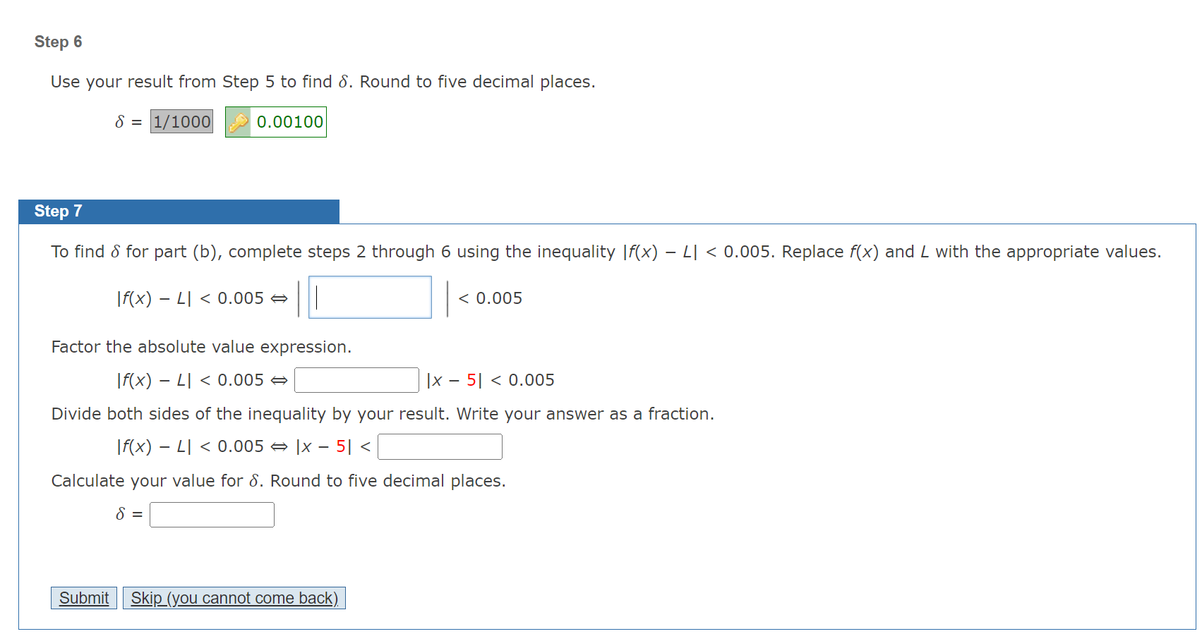 Use your result from Step 5 to find δ. Round to five | Chegg.com