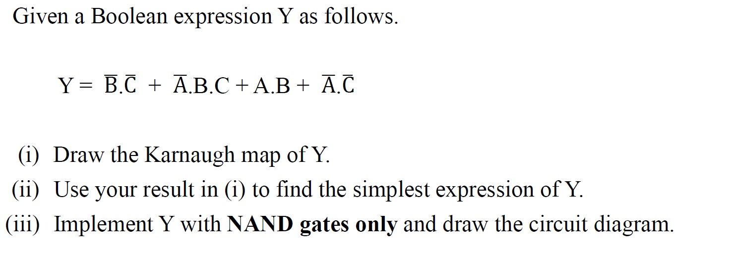 Solved Given a Boolean expression Y ﻿as photo attached(i) | Chegg.com