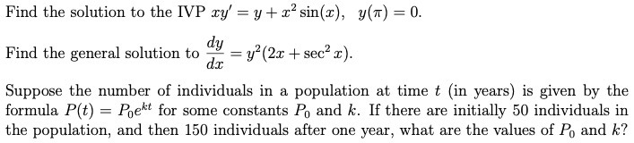 Solved Find the solution to the IVP xy′=y+x2sin(x),y(π)=0. | Chegg.com