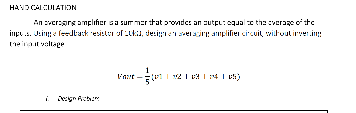 Solved HAND CALCULATIONAn averaging amplifier is a summer | Chegg.com