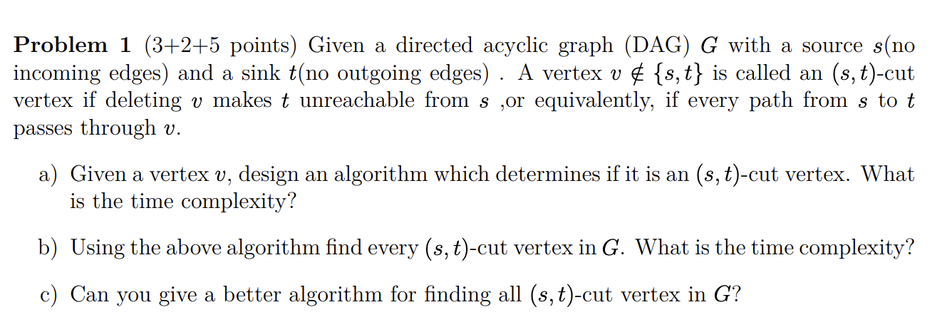 Solved Problem 1(3+2+5 points) Given a directed acyclic | Chegg.com