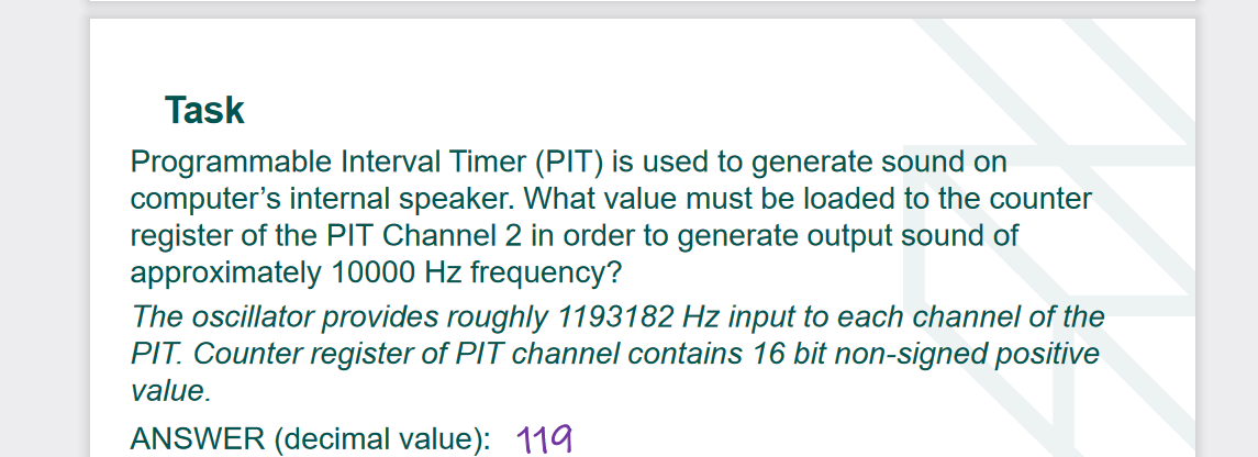 Solved Task Programmable Interval Timer (PIT) is used to | Chegg.com