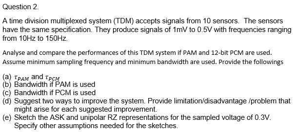 Solved Question 2. A time division multiplexed system (TDM) | Chegg.com
