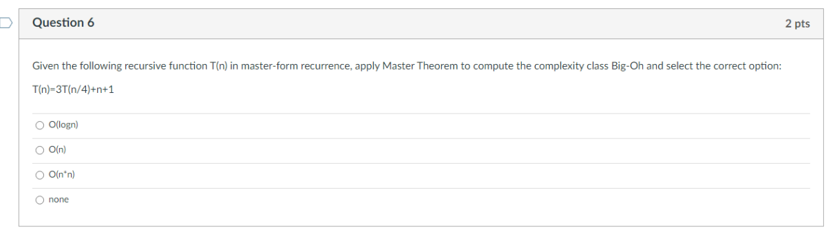 Solved Given the following recursive function T(n) in | Chegg.com